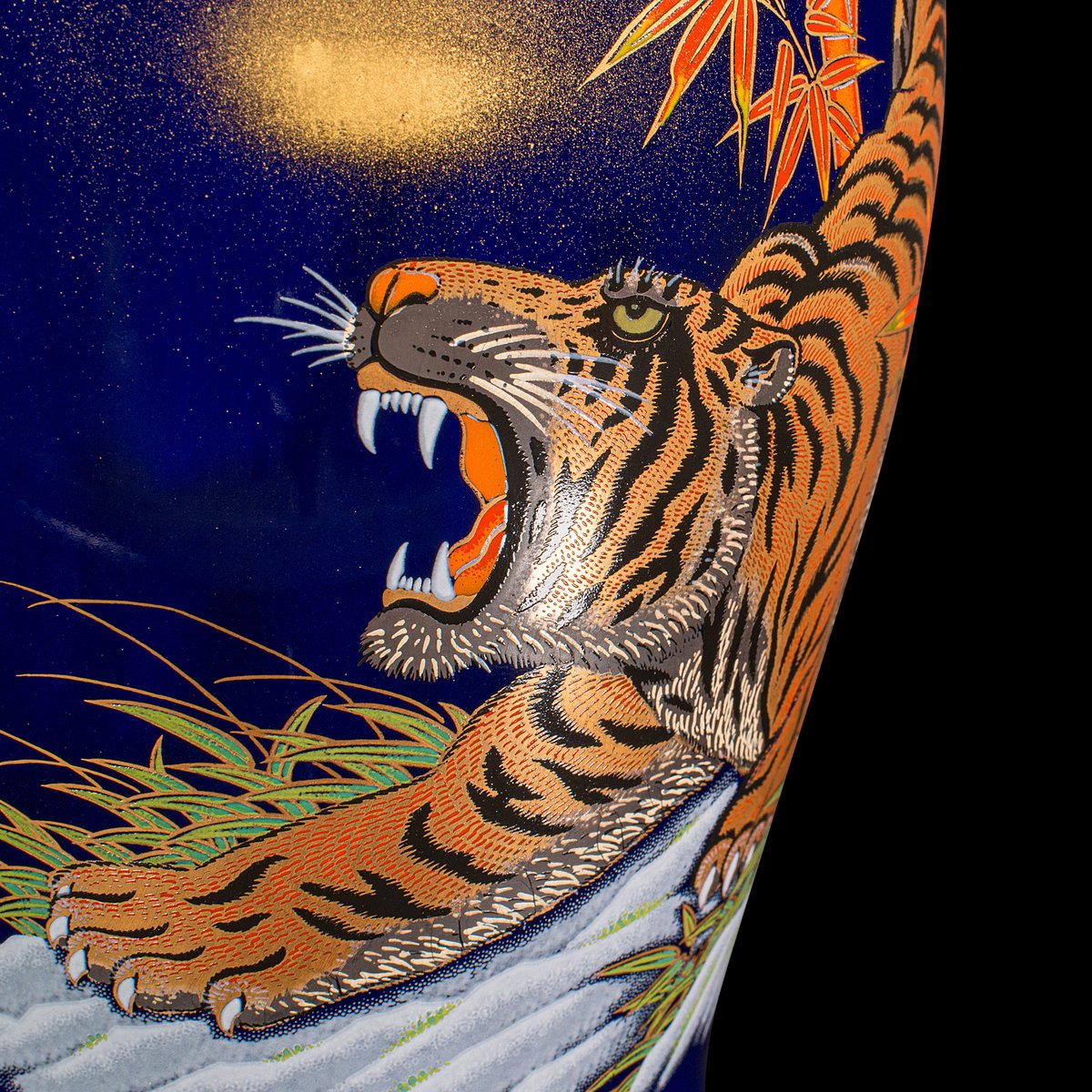 Vintage Chinese Tiger Vase in Blue Lacquered Ceramic, 1980s for sale at ...