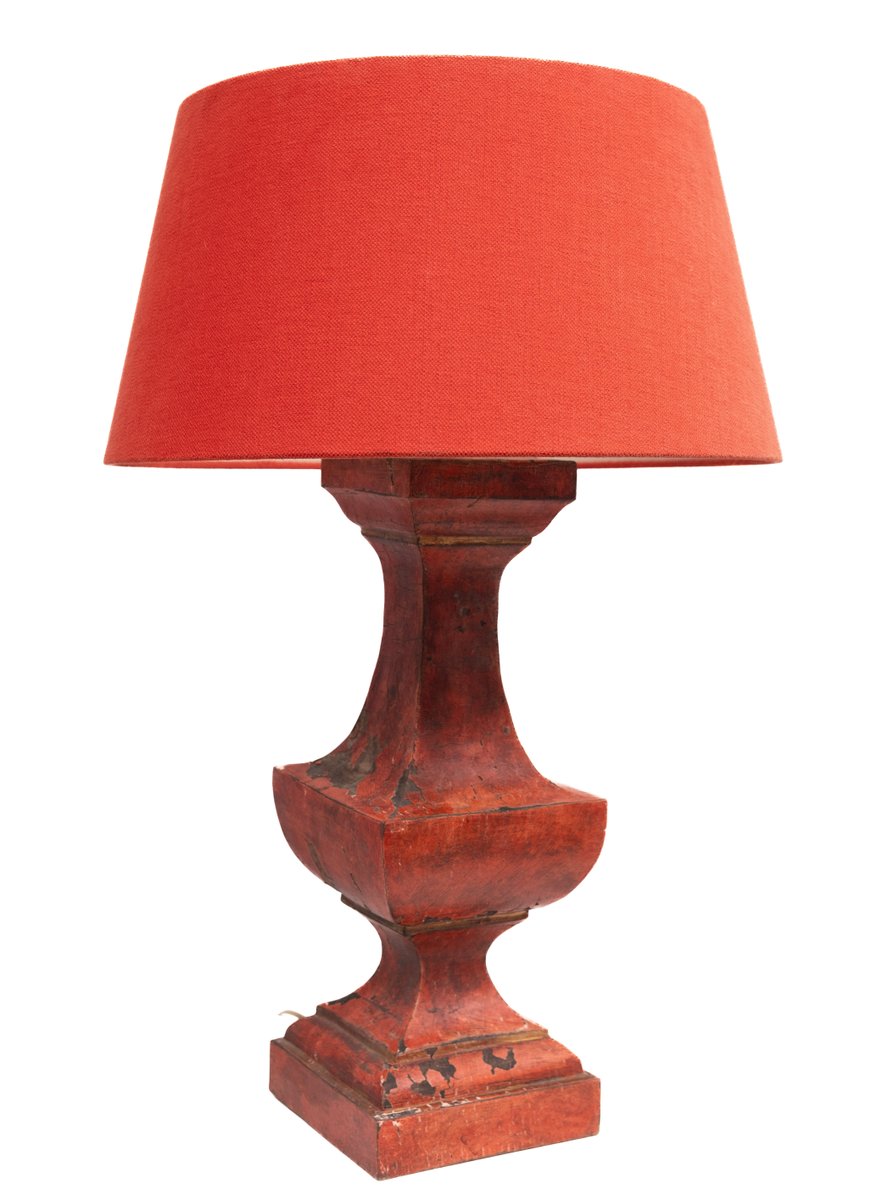 French Red Gesso Timber Table Lamps with Red Shades, 1980s, Set of 2 ...