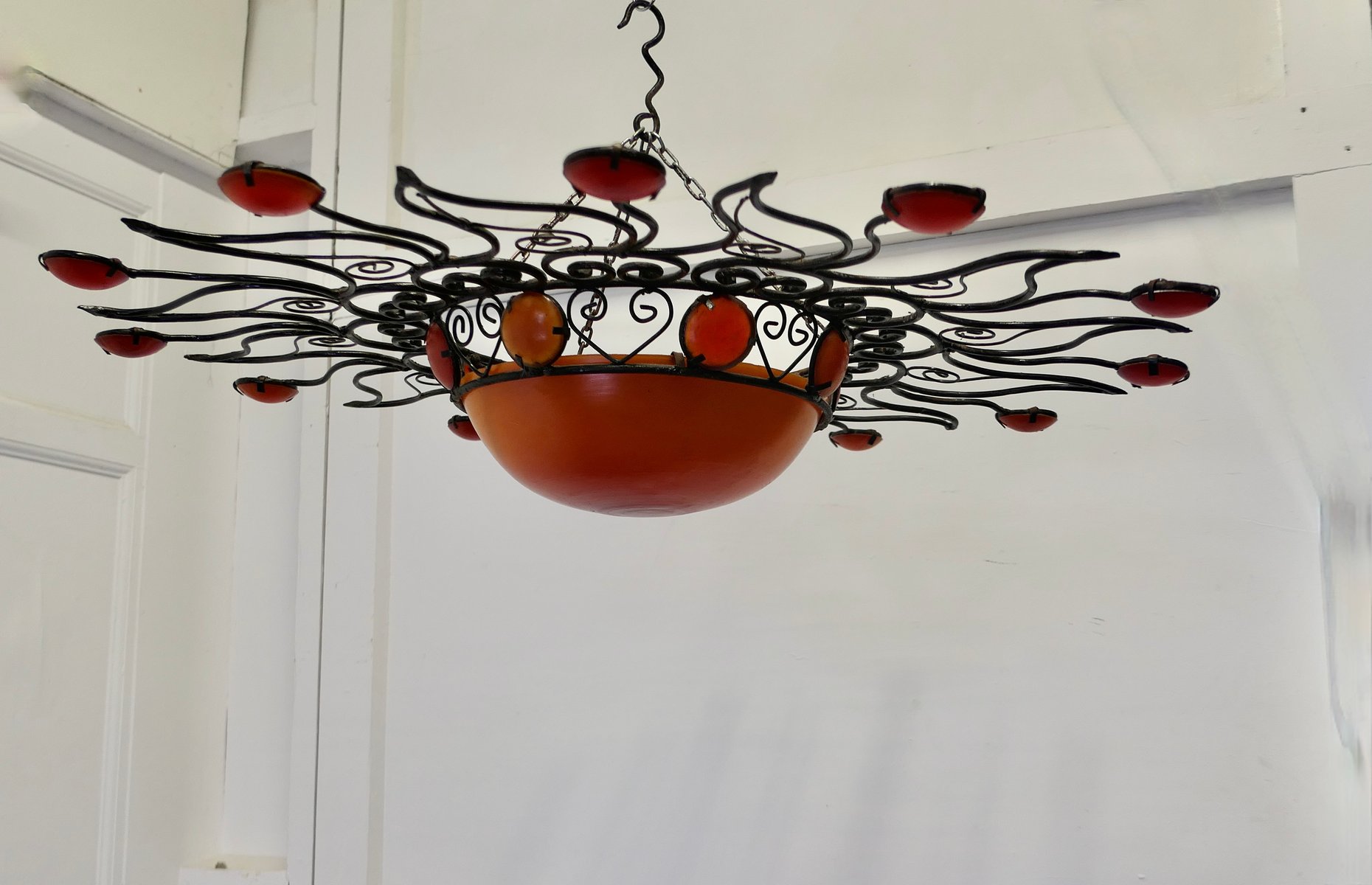 Large Moroccan Wrought Iron Sun Lamp Shade, 1960s for sale at Pamono