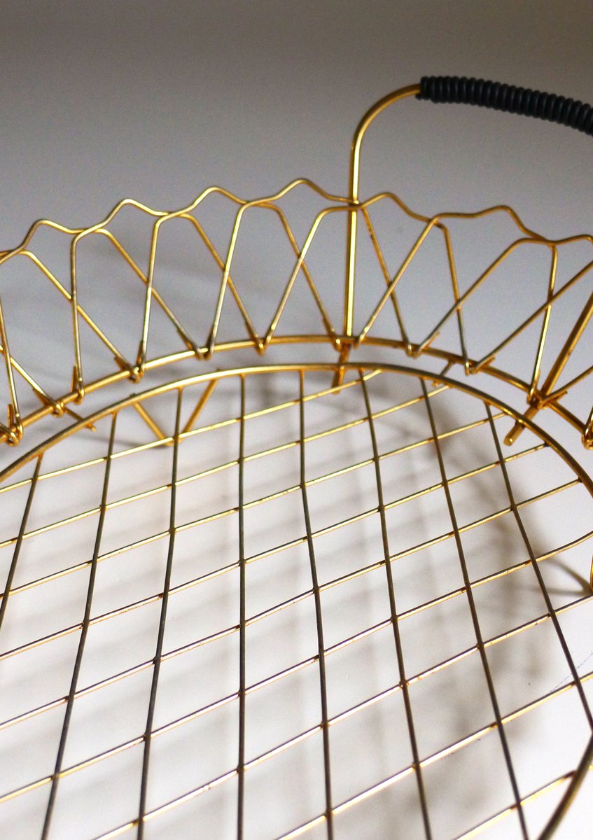 Small Basket in Openwork Metal Wire and Gilded with Fine Gold, 1960s ...