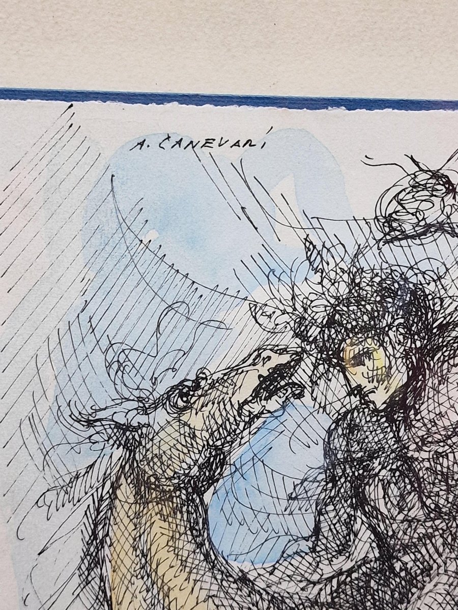 Angelo Canevari, Rider, 1980s, Watercolor, Framed for sale at Pamono