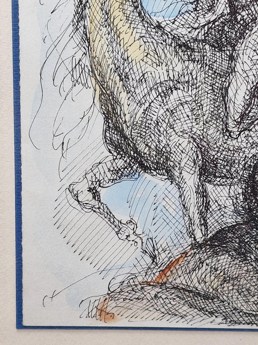 Angelo Canevari, Rider, 1980s, Watercolor, Framed for sale at Pamono