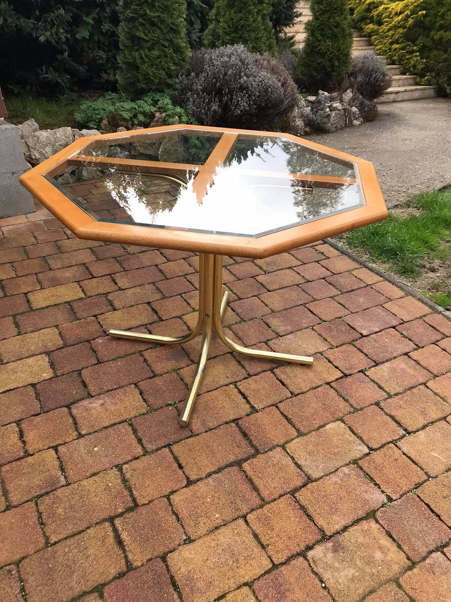 Octagonal Brass & Glass Dining Table for sale at Pamono