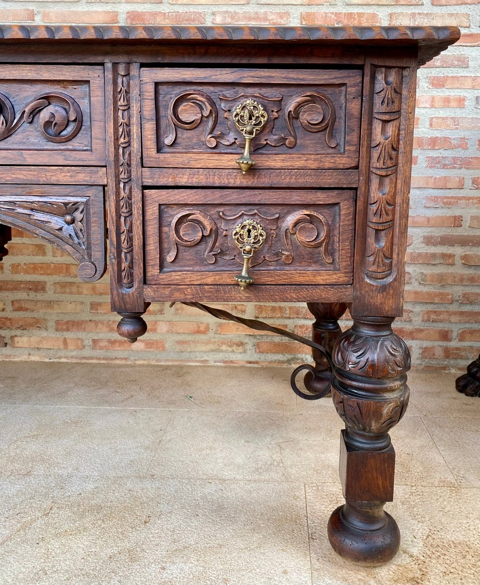 19th Century French Renaissance Hand Carved Desk or Writing Table with ...