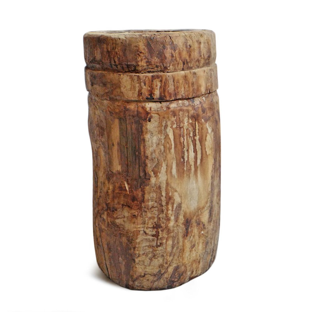 Antique India Wood Butter Pot for sale at Pamono