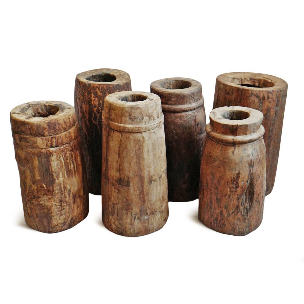 Antique India Wood Butter Pot for sale at Pamono
