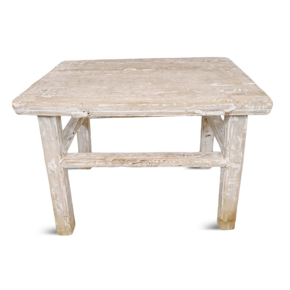 Mid 20th Century White Wash Wood Farm Side Table for sale at Pamono