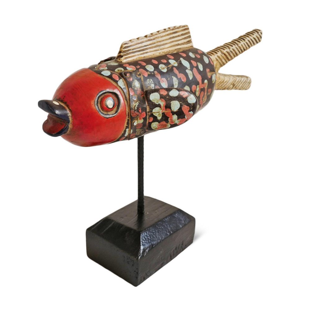 Mid 20th Century Mali Wood Bozo Fish Puppet on Stand for sale at Pamono