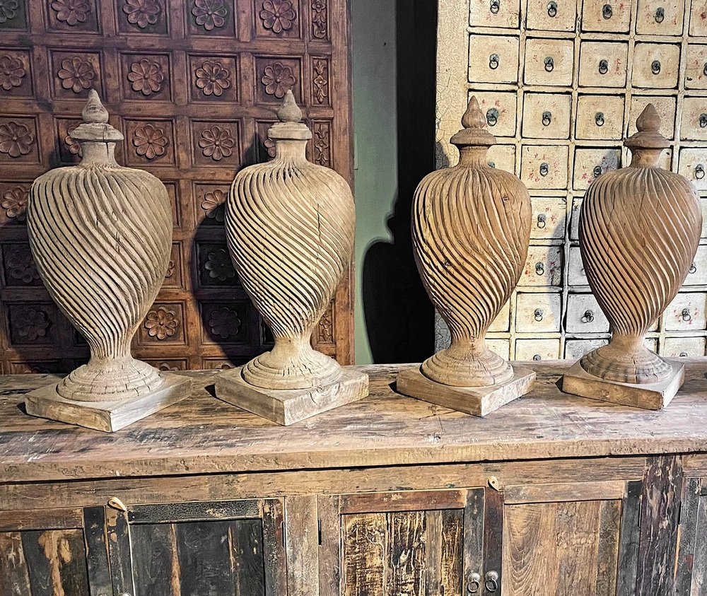 Vintage Carved Wood Finial Decor for sale at Pamono