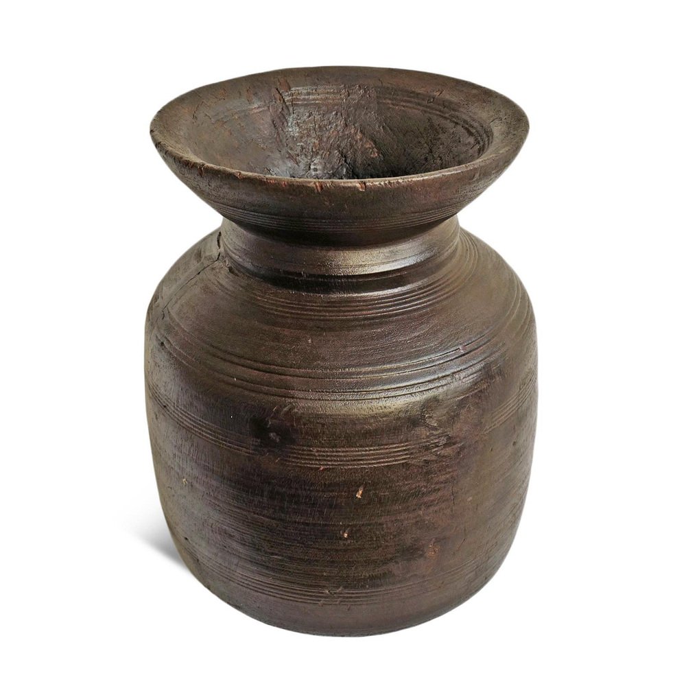 Vintage India Wood Carved Pot for sale at Pamono