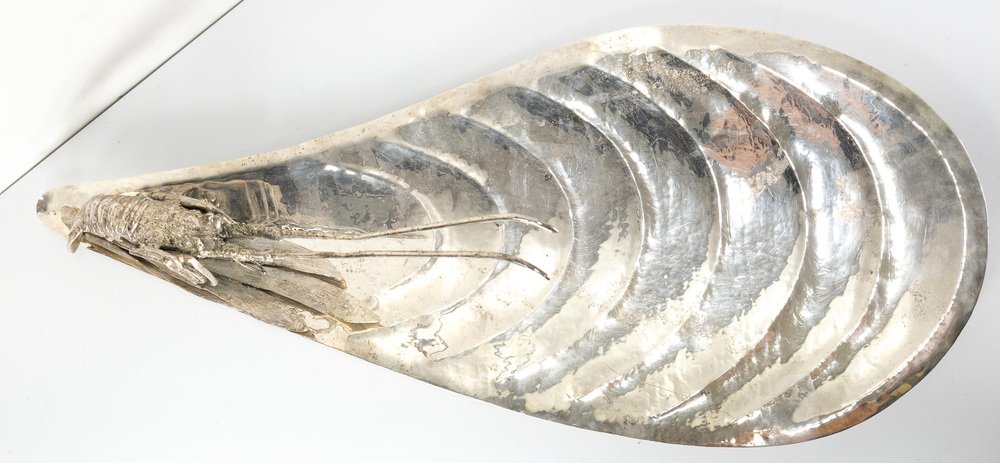 Versilbertes Mid-Century Modern Gehämmertes Hummer Serviertablett von ...