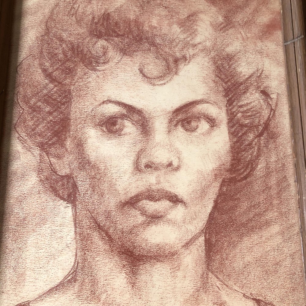 Female Portrait, 1950s, Sepia Drawing, Framed for sale at Pamono
