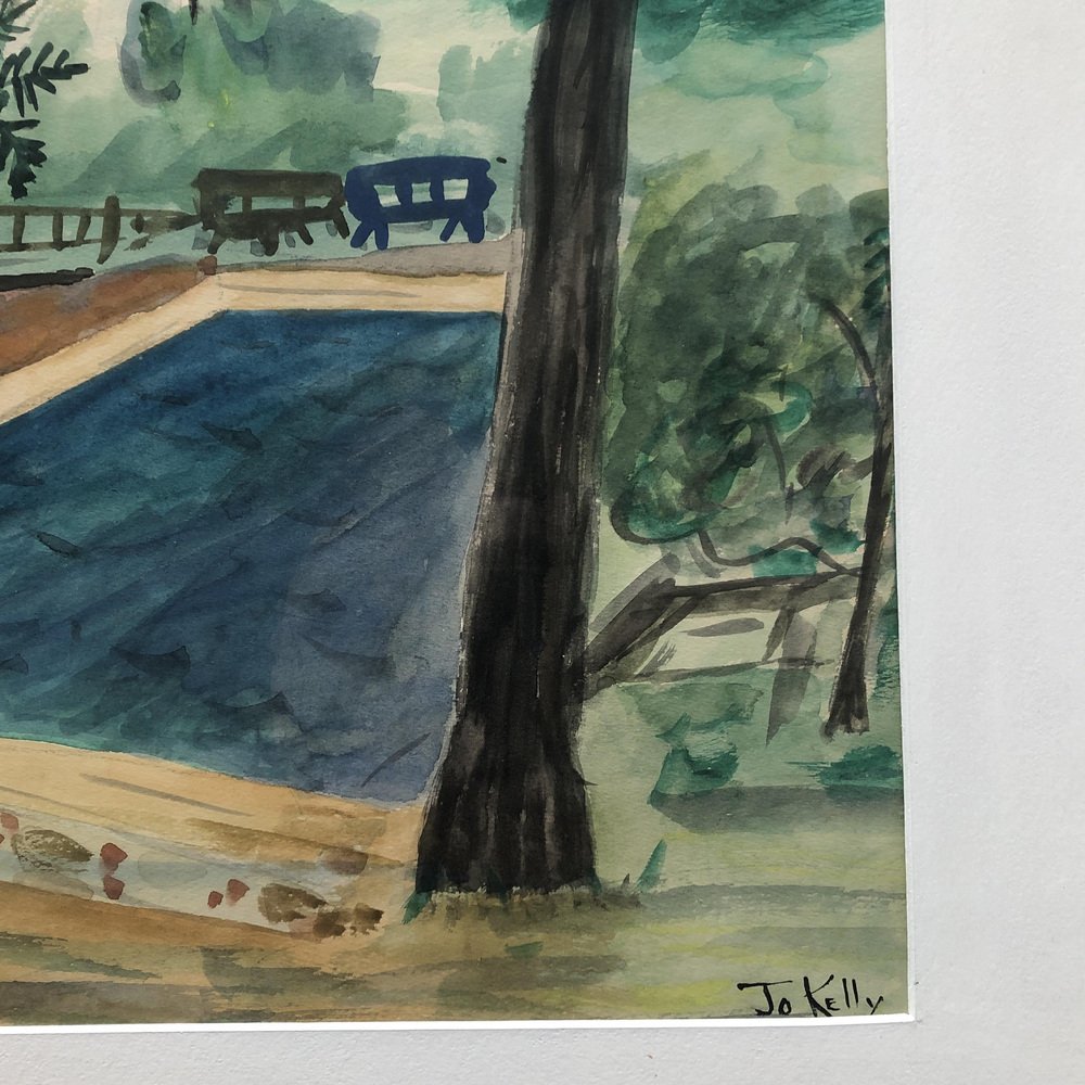 Jo Kelly, Poolside, 1960s, Watercolor on Paper, Framed for sale at Pamono
