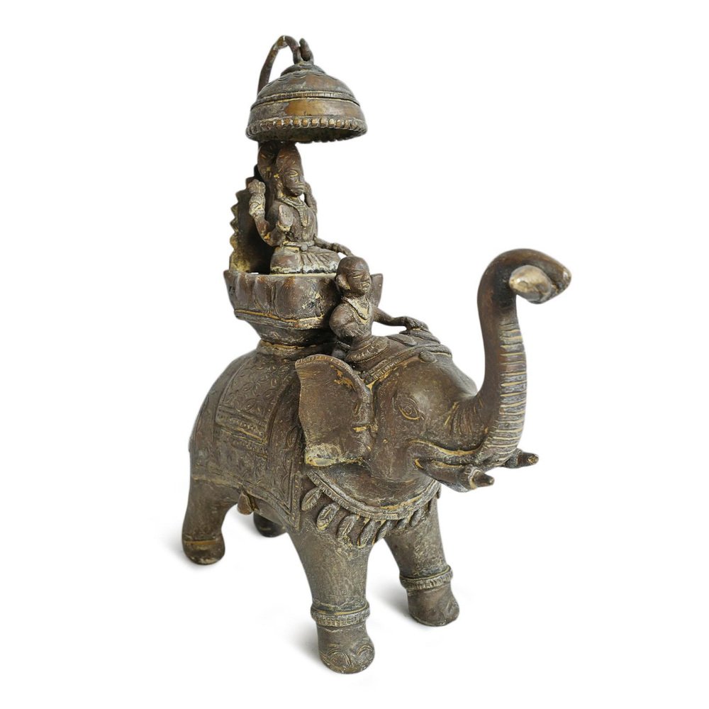Antique Bronze Elephant with Shiva Rider for sale at Pamono