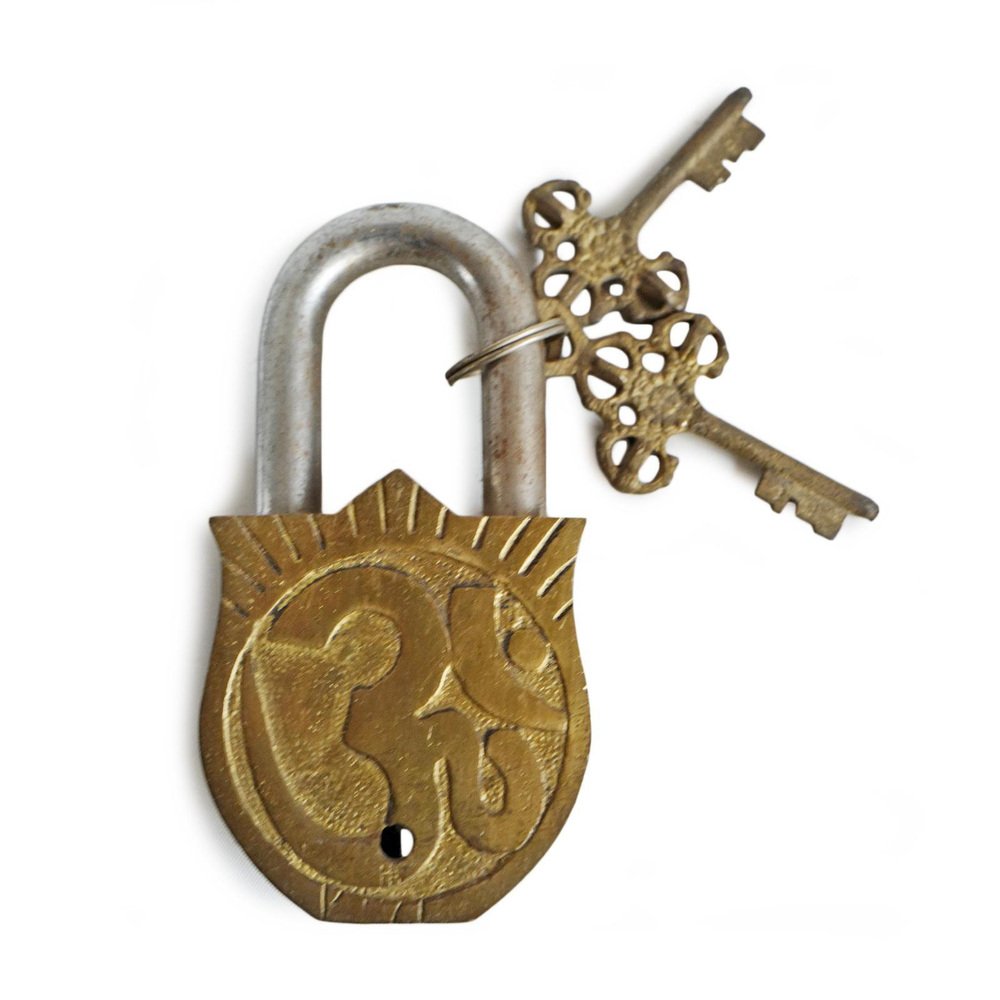 Vintage Brass India Saraswati & Om Lock for sale at Pamono
