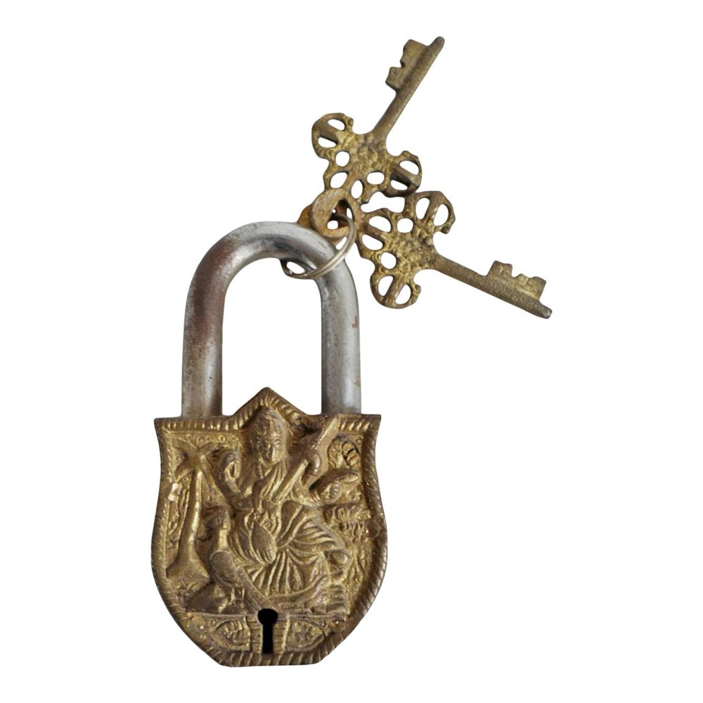 Vintage Brass India Saraswati & Om Lock for sale at Pamono