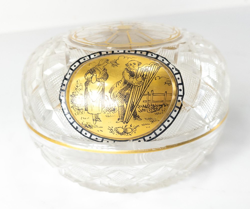 19th Century French or Bohemian Crystal Glass Box with Gilt Decoration ...