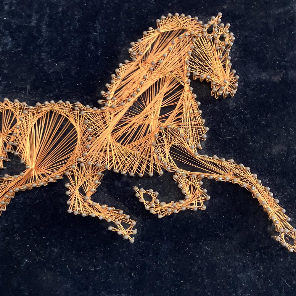 Vintage Copper Wire String Art Horse Trotter Sulky Velvet Plaque, 1970s ...