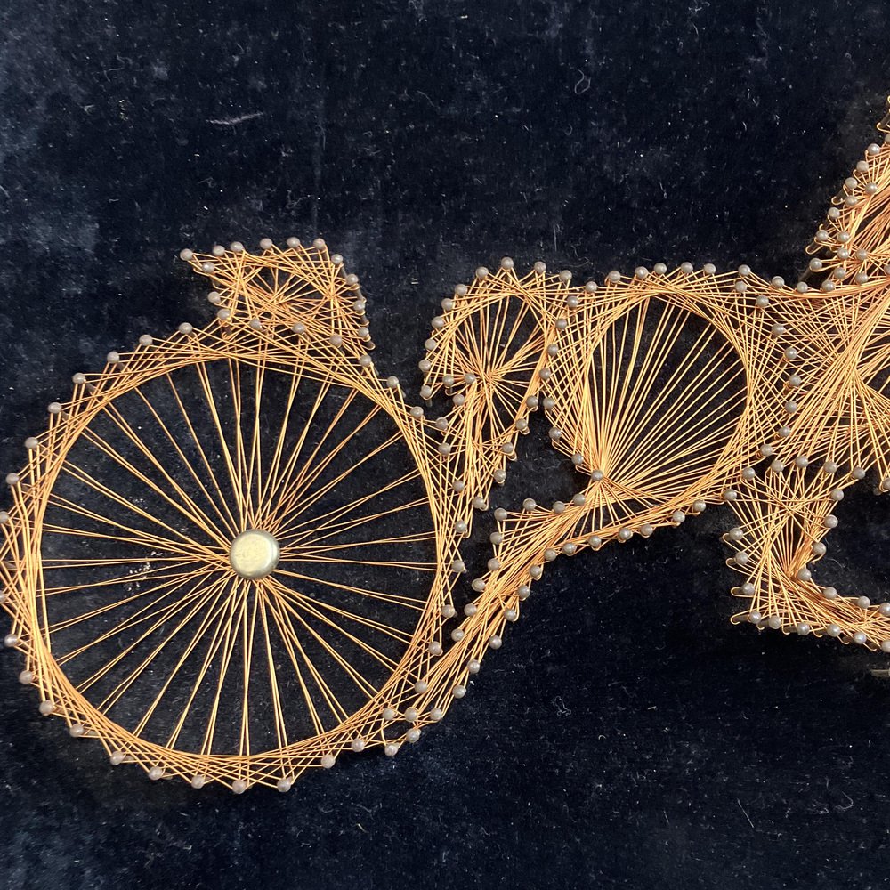 Vintage Copper Wire String Art Horse Trotter Sulky Velvet Plaque, 1970s ...