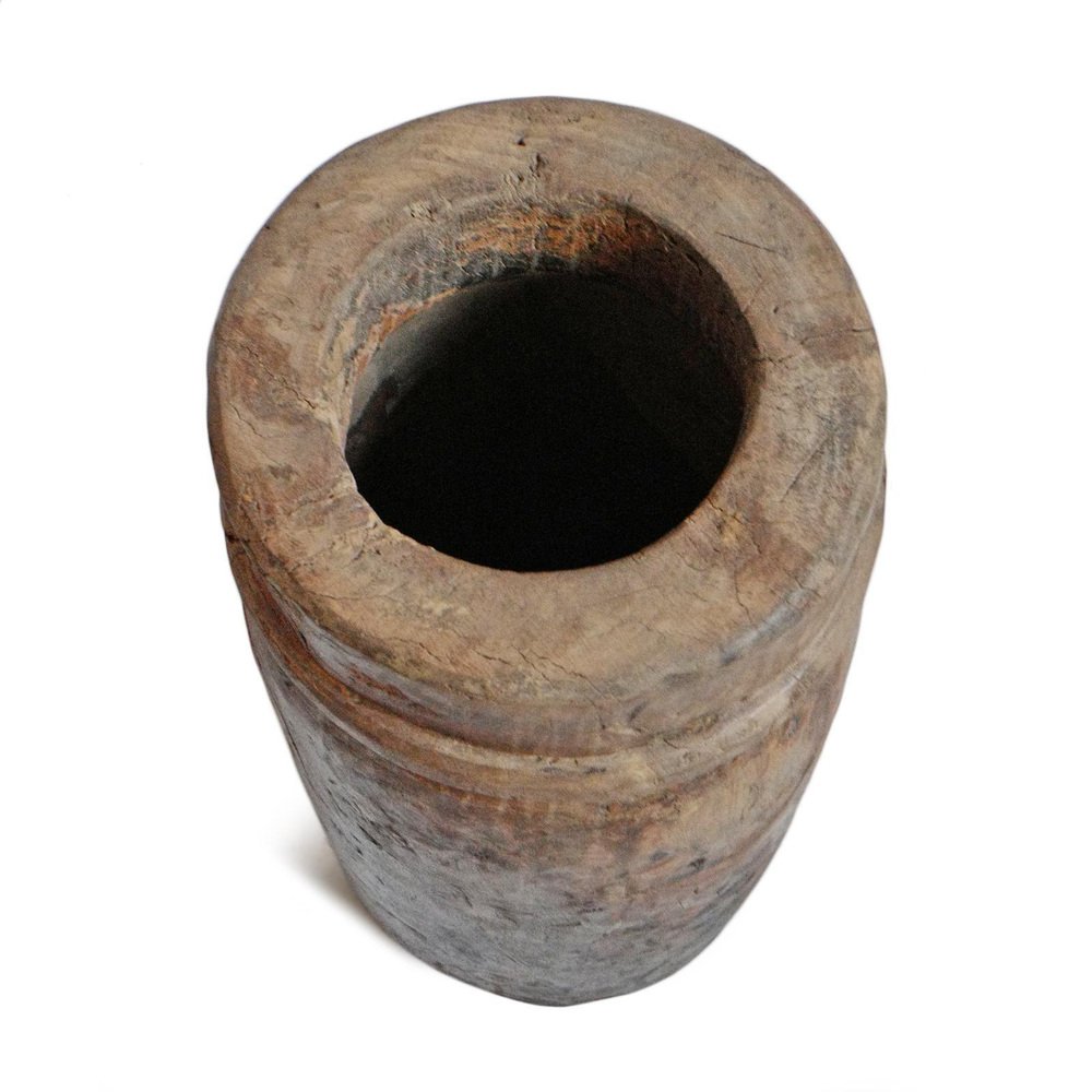 Antique Indian Wood Butter Pot for sale at Pamono
