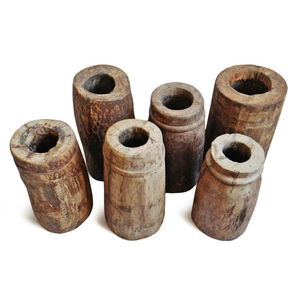 Antique Indian Wood Butter Pot for sale at Pamono