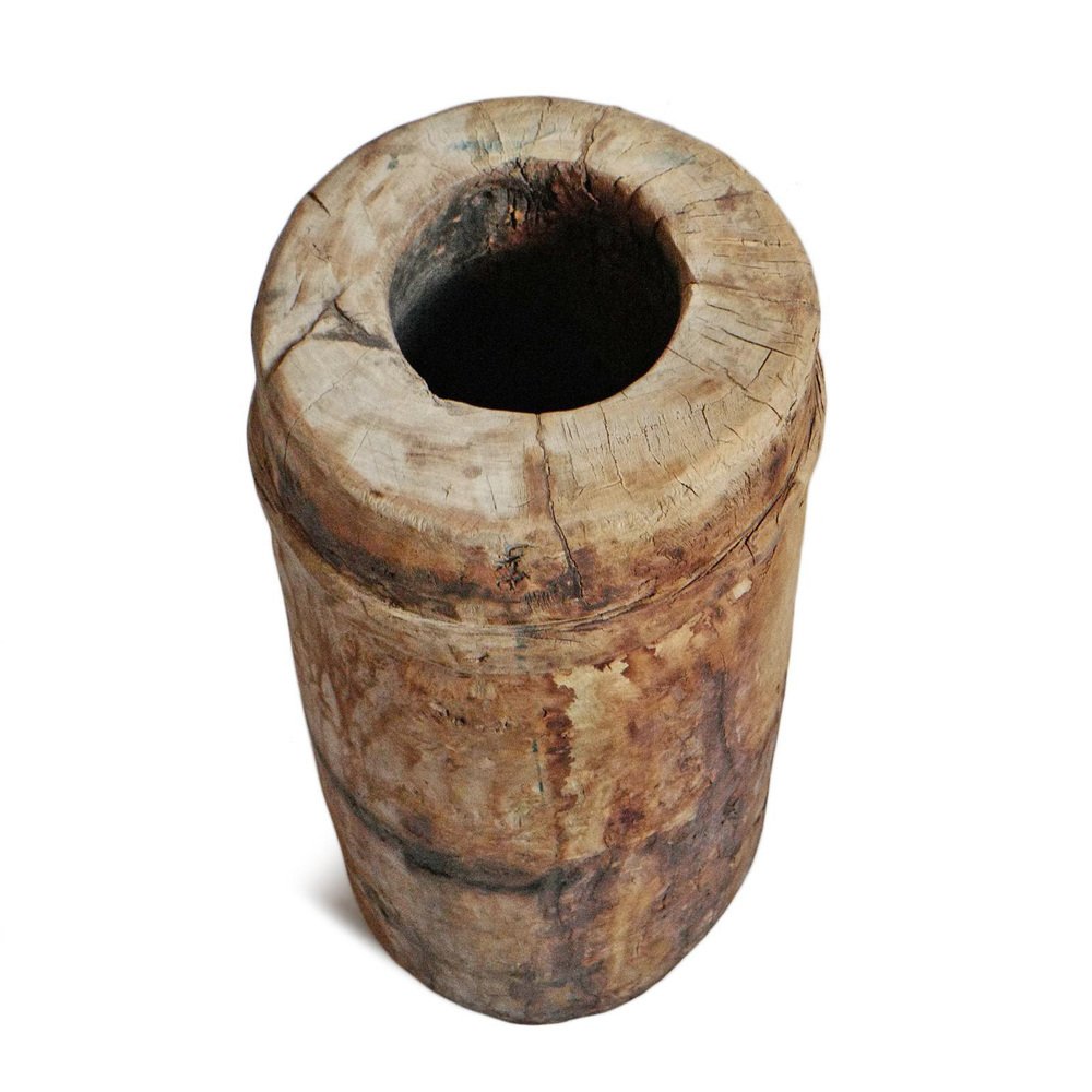 Antique Indian Wood Butter Pot for sale at Pamono