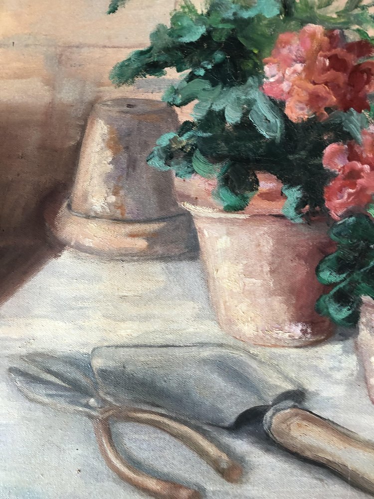 Still Life with Geraniums, 1980s, Painting on Canvas for sale at Pamono