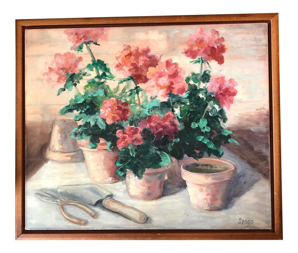 Still Life with Geraniums, 1980s, Painting on Canvas for sale at Pamono