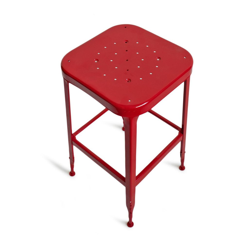 Vintage Cherry Red Iron Stool for sale at Pamono