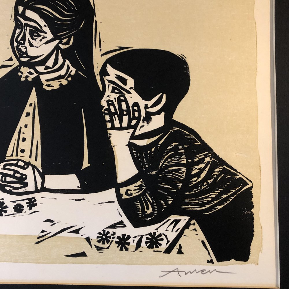 Irving Amen, Chanukah, Wood Block Print, 1960s for sale at Pamono
