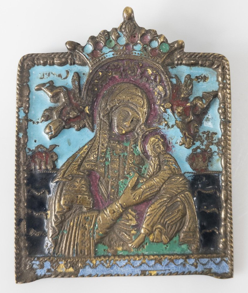 Russian Enameled Bronze Christian Religious Icon for sale at Pamono
