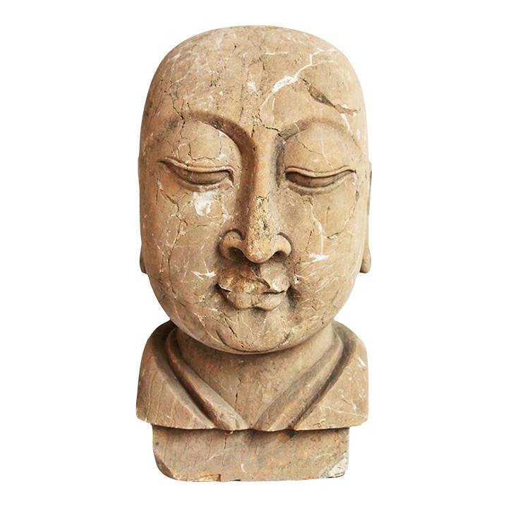 Antique Sandstone Monk Head Statue for sale at Pamono