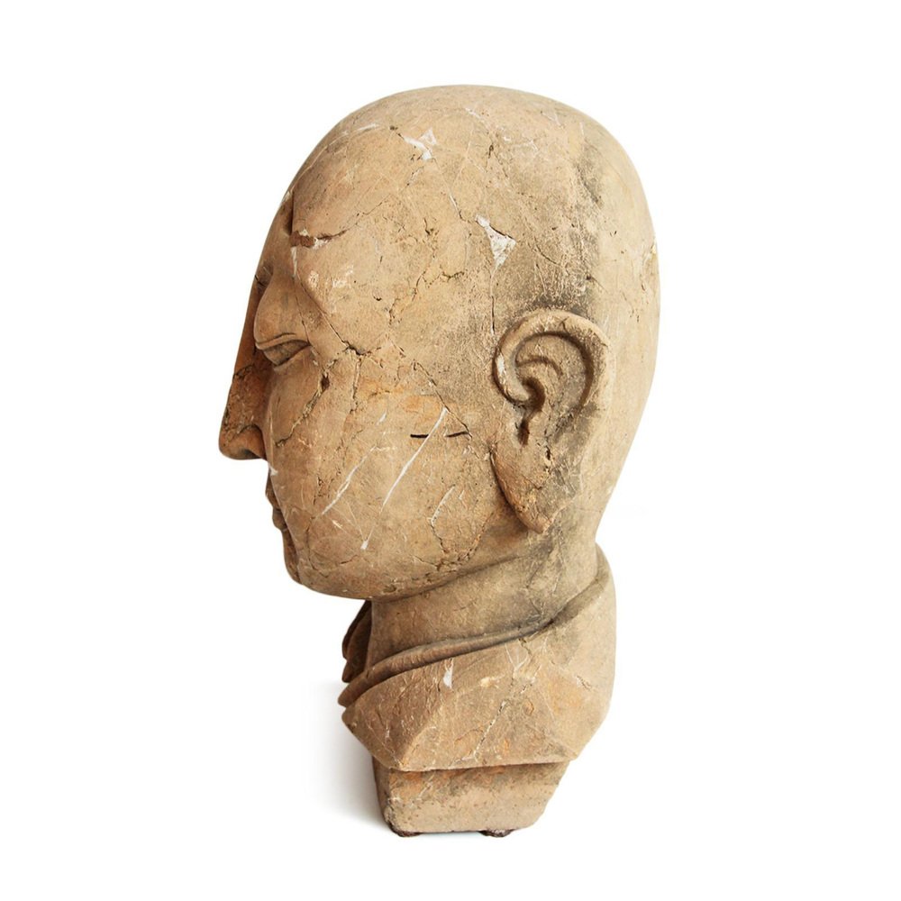Antique Sandstone Monk Head Statue for sale at Pamono