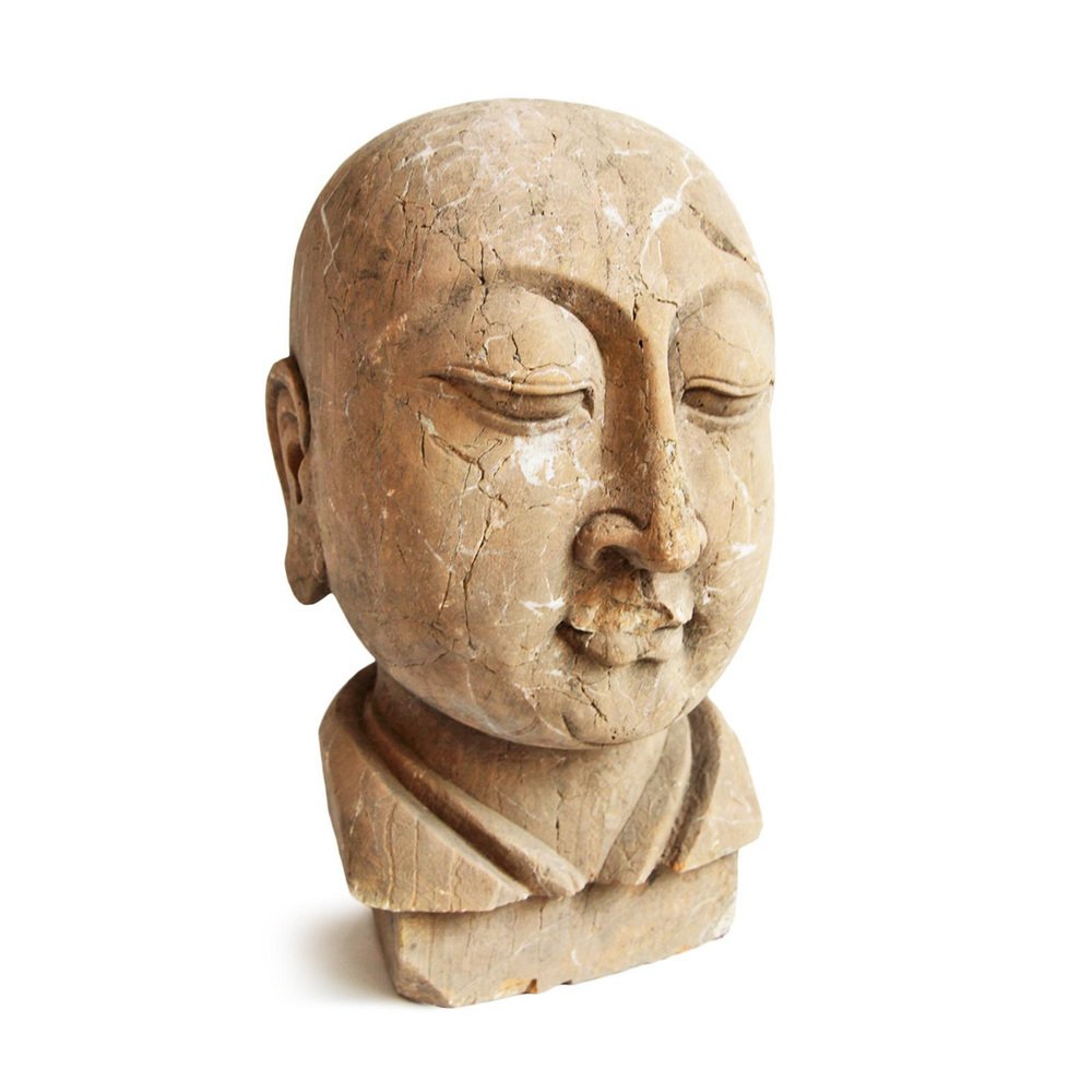 Antique Sandstone Monk Head Statue for sale at Pamono
