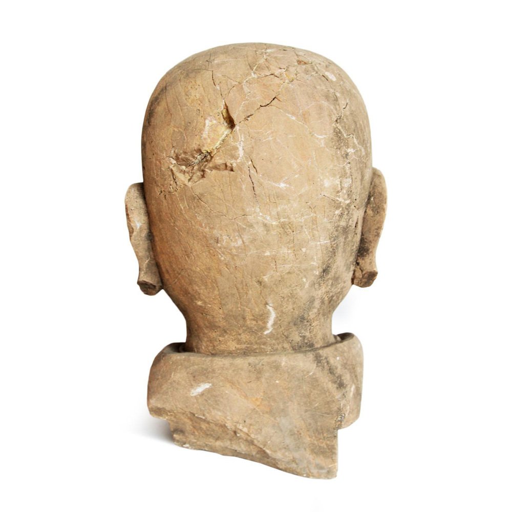 Antique Sandstone Monk Head Statue for sale at Pamono