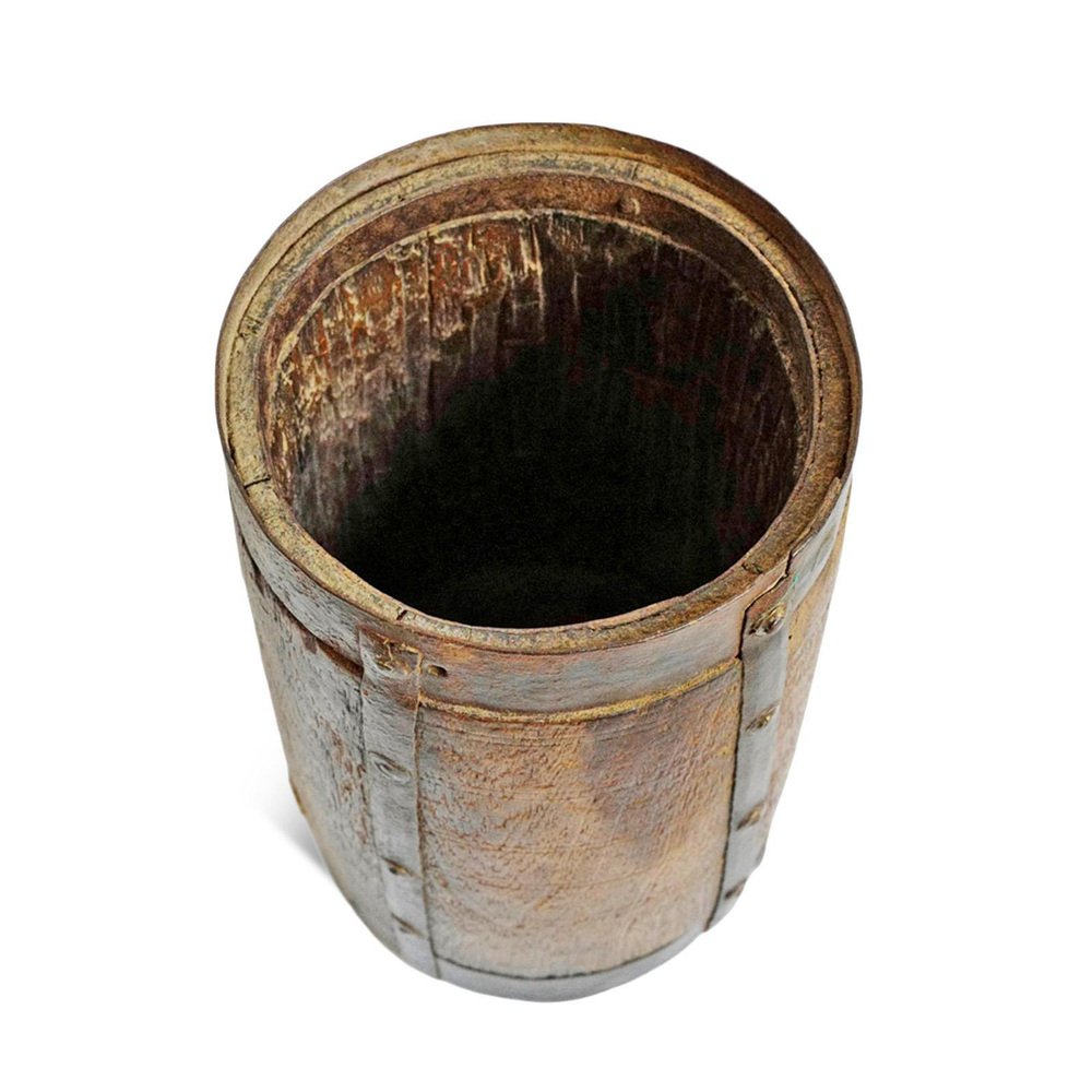 Small Antique Wood & Metal Village Pot for sale at Pamono