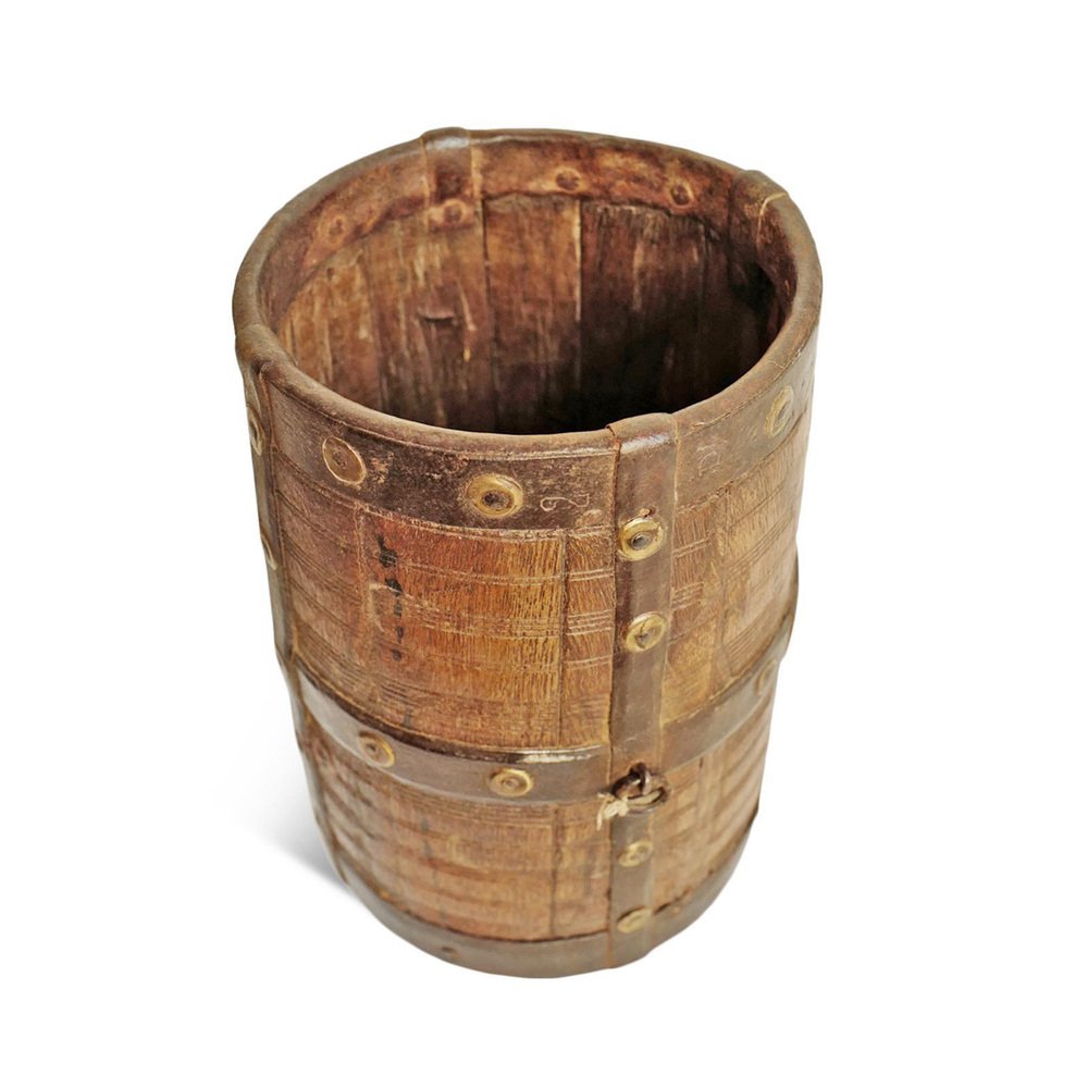 Small Wood & Metal Village Pot for sale at Pamono