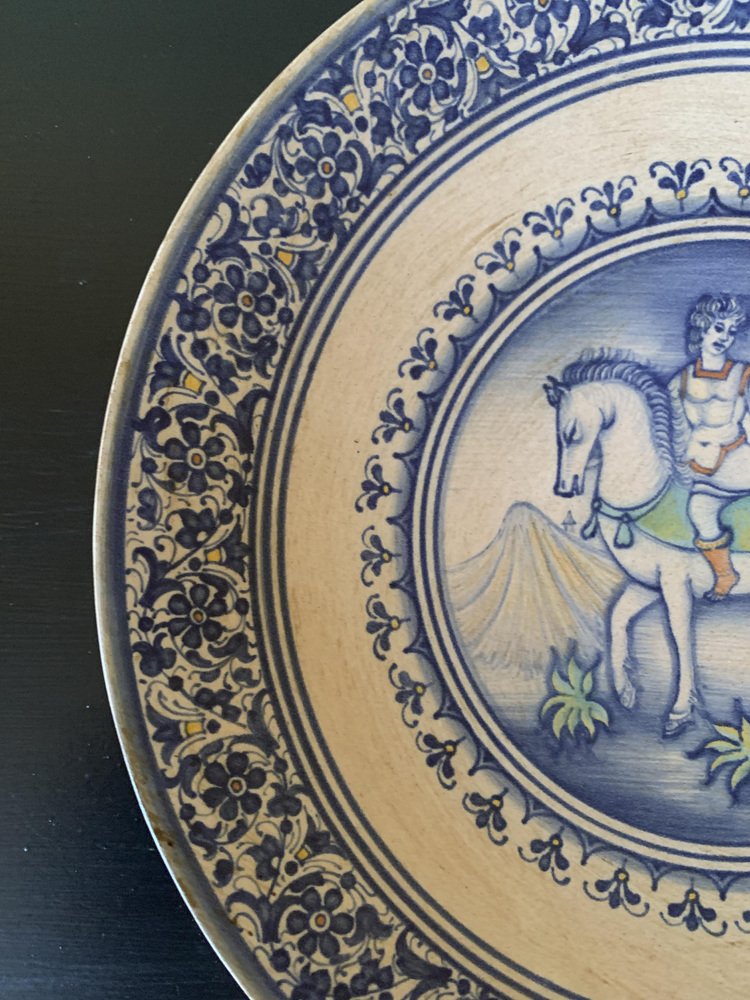 Italian Provincial Deruta Hand Painted Faience Allegorical Pottery Wall Plate for sale at Pamono