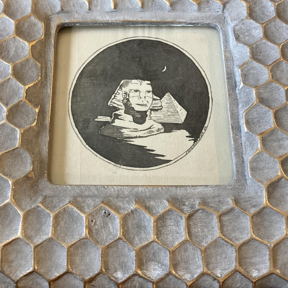 Art Deco Sphinx Miniature, 1920s, Ink Drawing, Framed for sale at Pamono