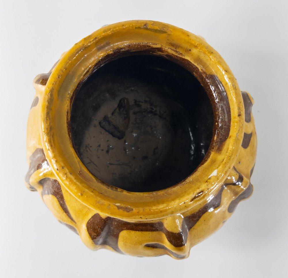 19th Century European or American Redware Vase with Yellow Slip ...