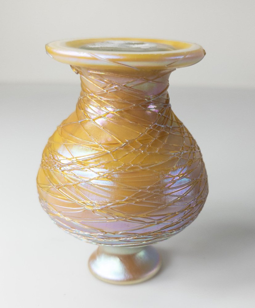 Early 20th Century Aurene Iridescent Gold Thread Art Vase attributed to ...