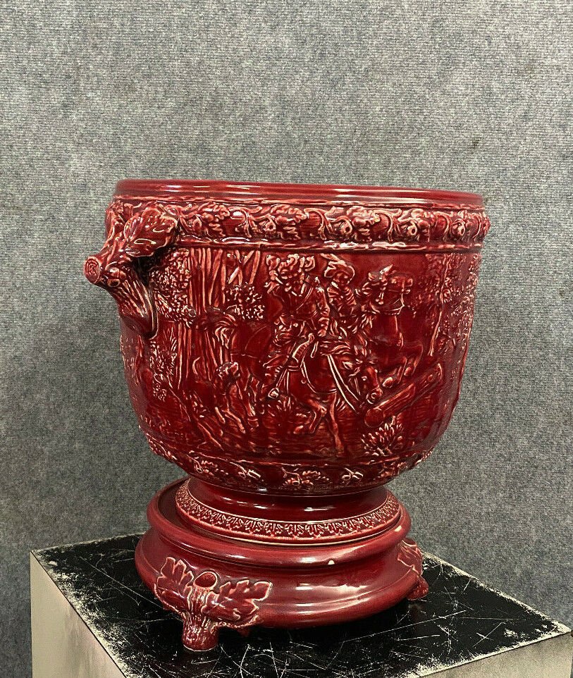 Large Ceramic Cache Pot with Stand in the style of Clément Massier ...