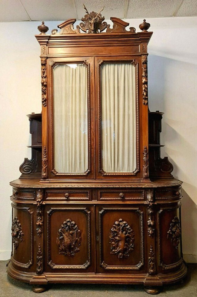 Renaissance Castle Library in Walnut Half Moon Shape for sale at Pamono