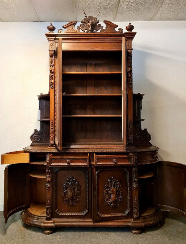 Renaissance Castle Library in Walnut Half Moon Shape for sale at Pamono