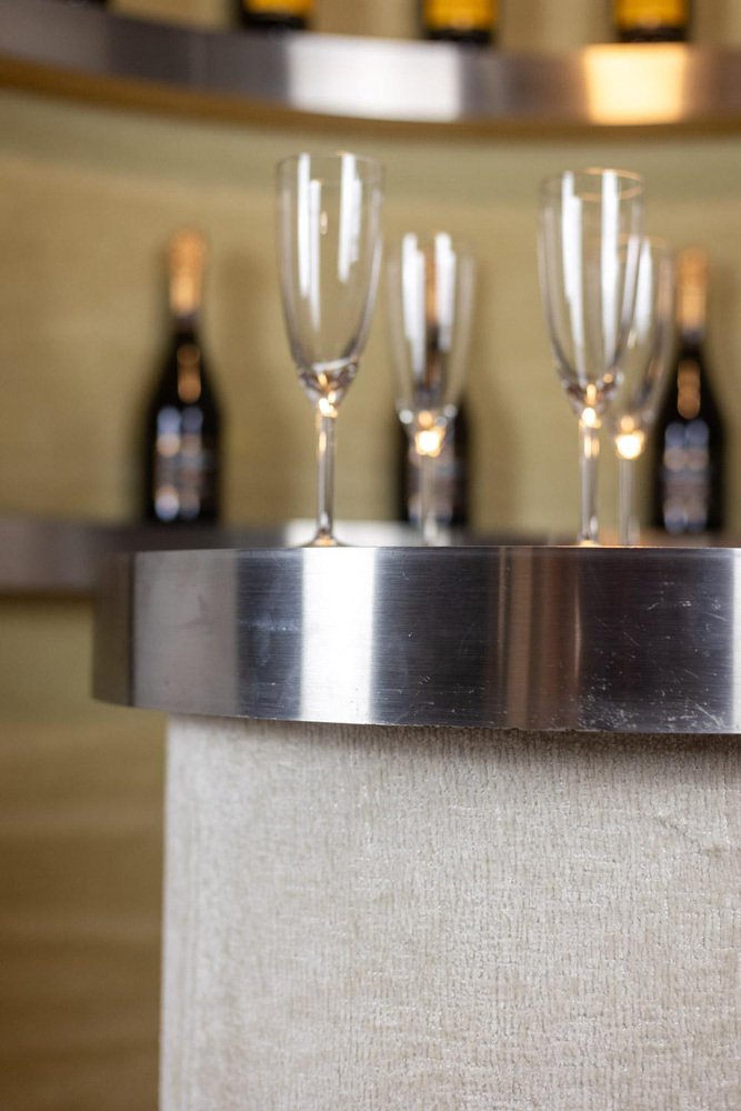 Circular Bar in Brushed Metal & Wood, 1970s for sale at Pamono