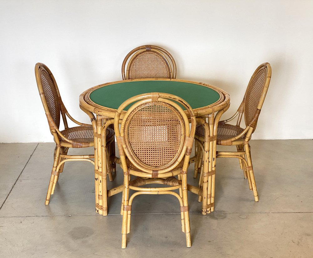 Bamboo Game Table and Chairs Set, 1970s, Set of 5 for sale at Pamono