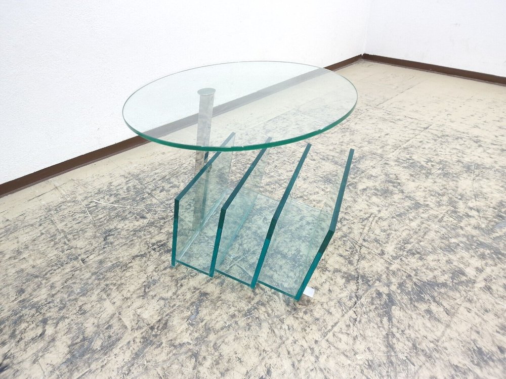 Modern Glass Coffee Table with Newspaper Rack for sale at Pamono