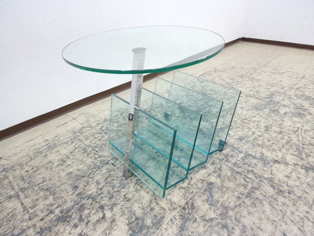 Modern Glass Coffee Table with Newspaper Rack for sale at Pamono