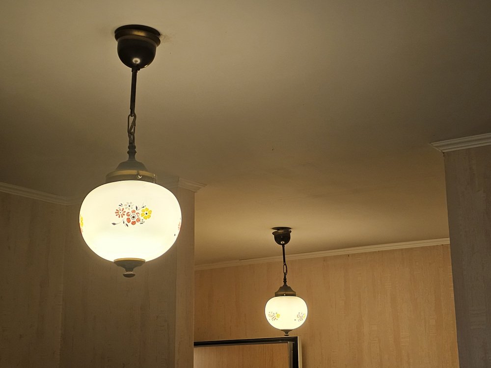 Vintage Italian Glass Pendant Lamps, 1960s, Set of 2 for sale at Pamono