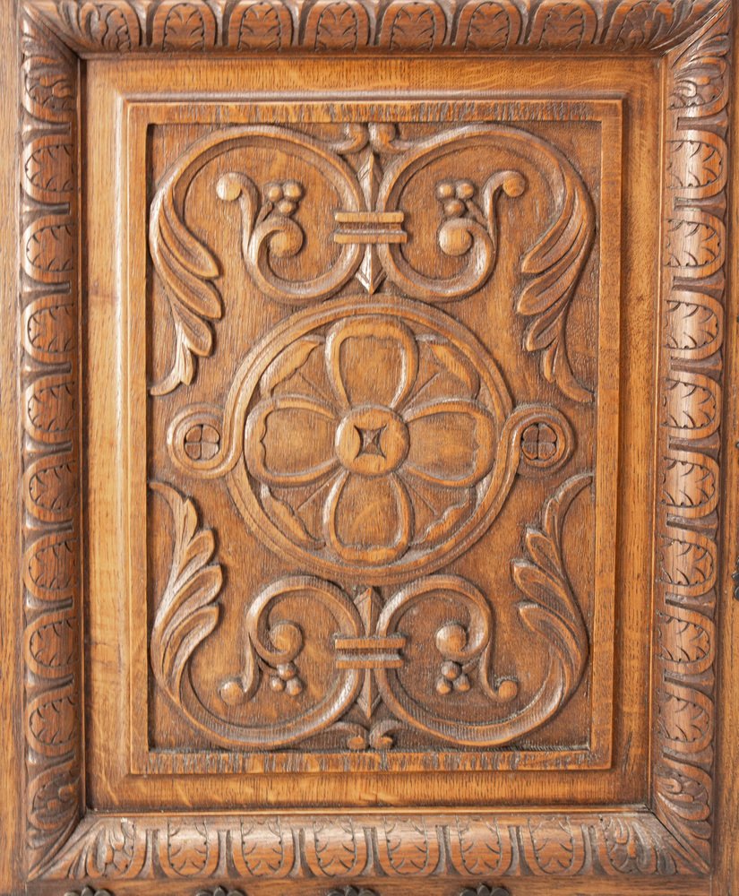 Spanish Oak and Hammered Wrought Iron Buffet with Fours Drawers and Doors, 1960s for sale at Pamono